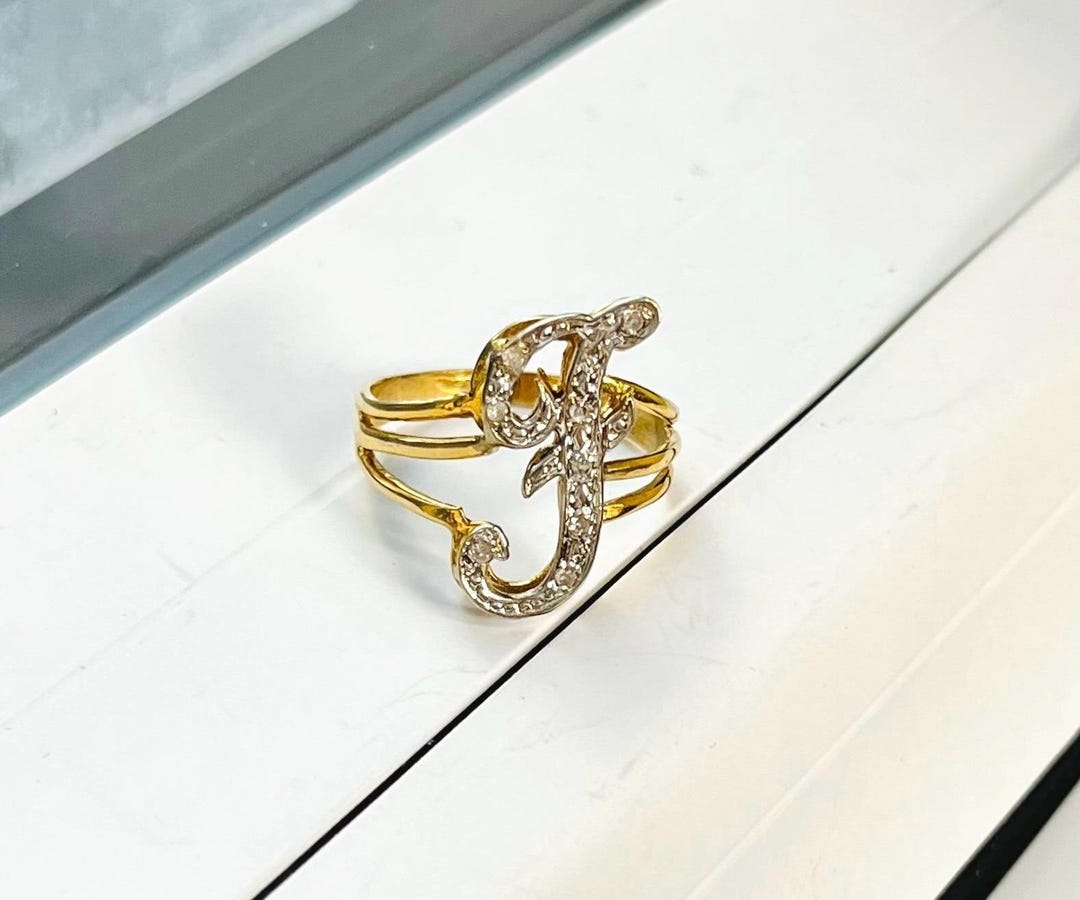 Vintage 14k Yellow Gold Letter “F” Initial Ring Set With Diamonds - Etsy
