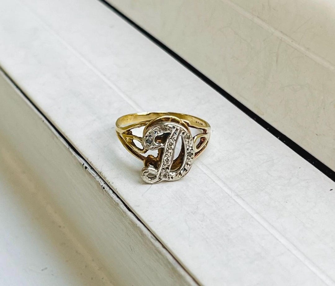 Vintage Retro 14k Gold Letter D Initial Ring Set With Diamonds - Etsy