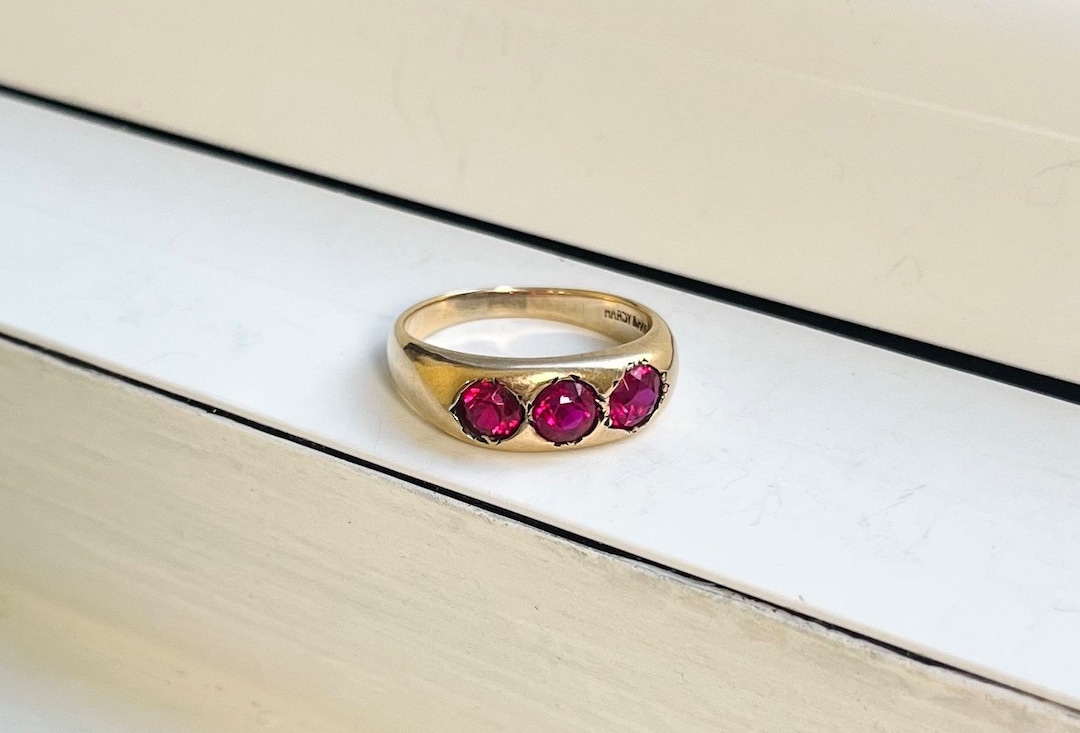 Antique 14k Gold Gypsy Set Ring With Rubies - Etsy