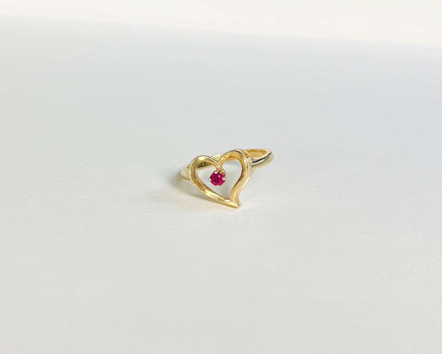 Vintage 14k Gold Heart Ring Set With Ruby - Etsy