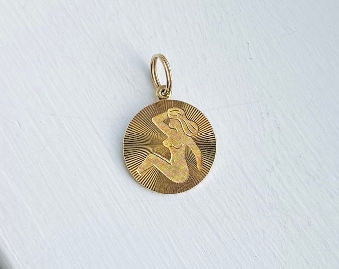 Vintage 14k Gold Engine Turned Virgo Zodaic Charm Pendant - Etsy