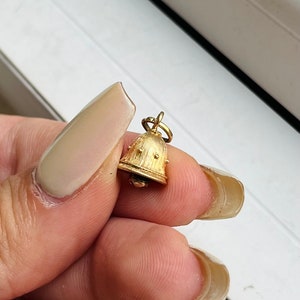 Vintage 14k Gold Articulated Bell Charm With Textured Florentine Finish ...