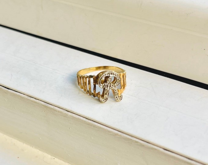 Vintage 14k Gold Letter “R” Ring Set With Diamonds - Etsy
