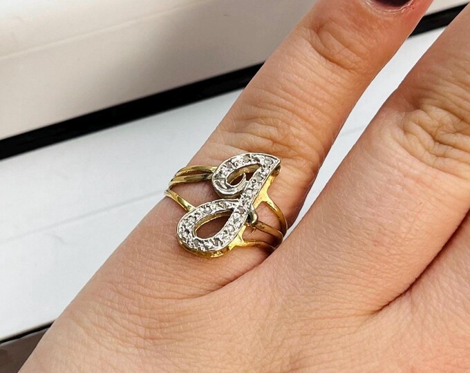 Vintage Retro 14k Gold Letter “J” Initial Ring With Diamonds - Etsy