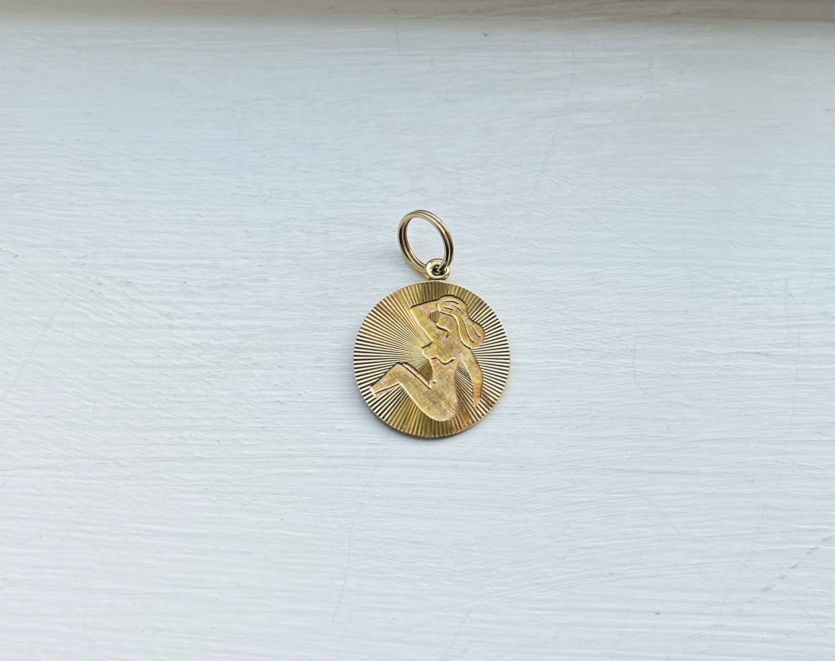 Vintage 14k Gold Engine Turned Virgo Zodaic Charm Pendant - Etsy