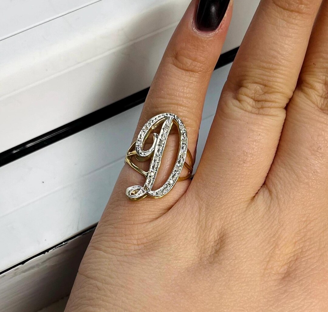 Vintage Retro 14k Gold Letter D Initial Ring Set With Diamonds - Etsy