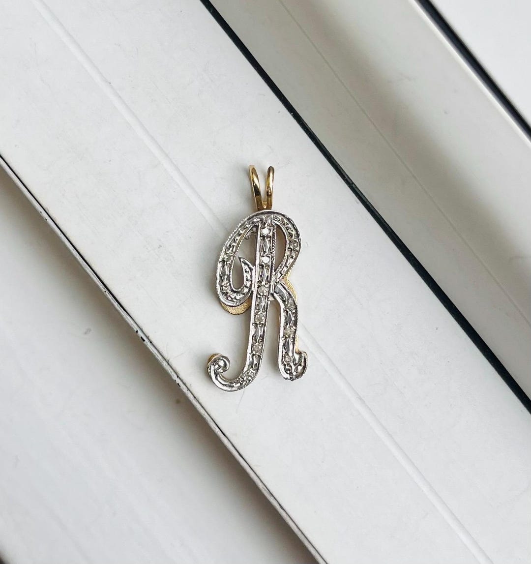 Vintage Retro 14k Two-tone Gold Letter “R” Initial Pendant With ...