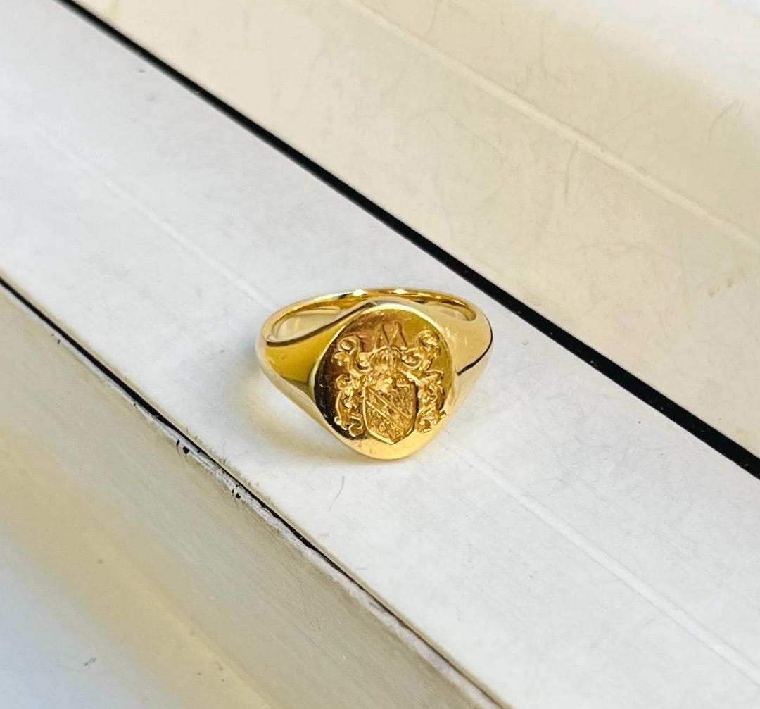 Antique Estate 14k Yellow Gold Signet Crest Ring With British Hallmarks ...