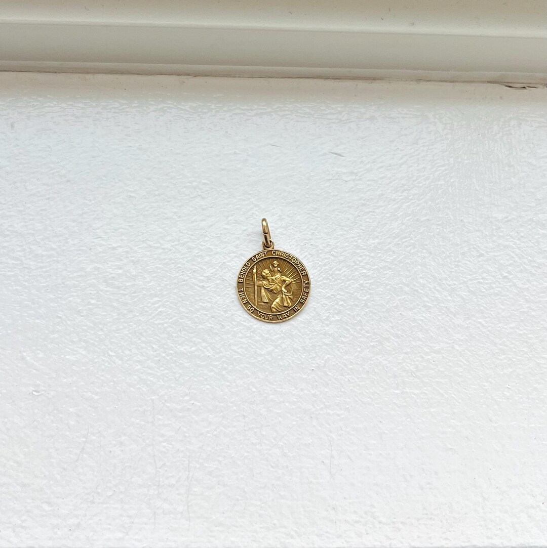 Vintage 14k Yellow Gold Saint Christopher Round Charm Pendant - Etsy