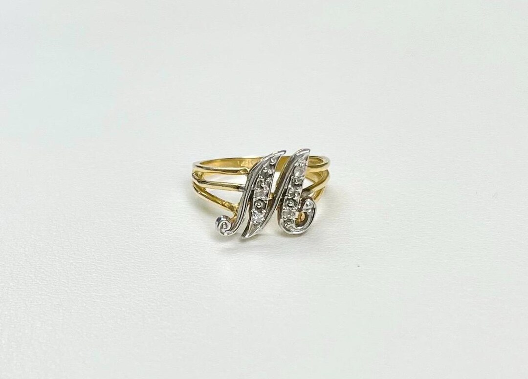 Vintage Retro 14k Gold Letter “M” Initial Ring Set With Diamonds - Etsy
