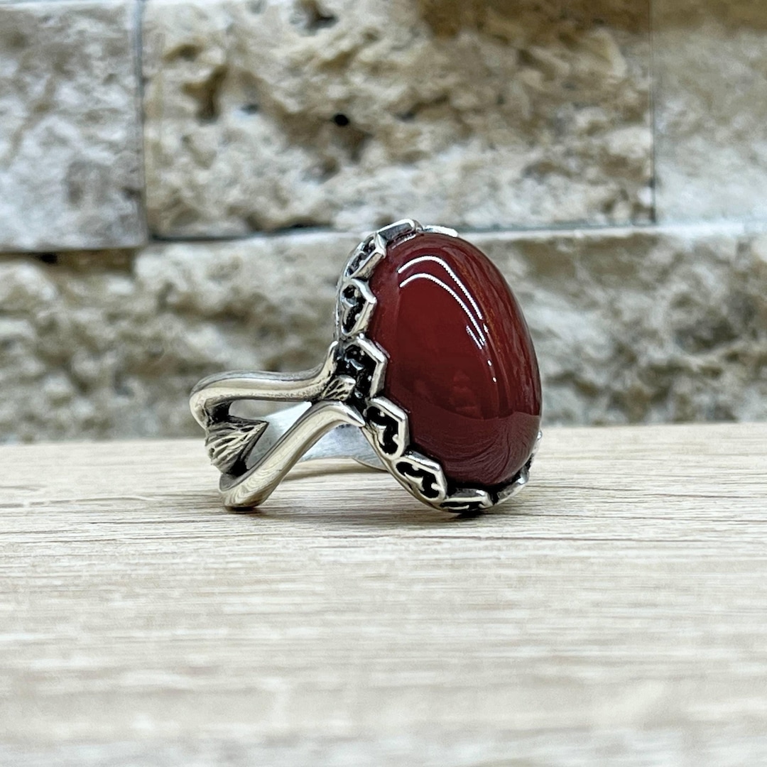Red Agate Silver Women Ring, 925 Sterling Silver Handmade Jewelry, Red ...