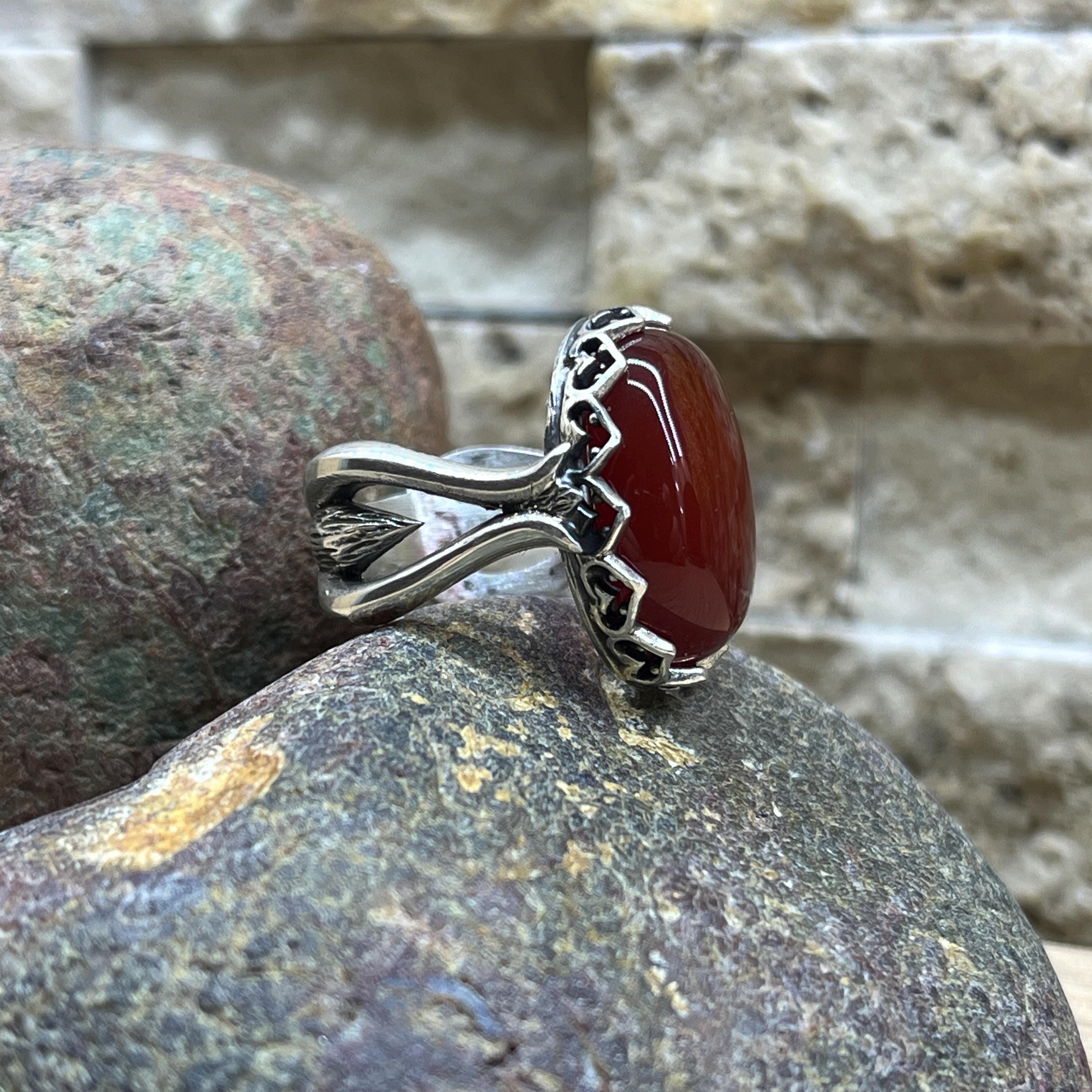 Red Agate Silver Women Ring, 925 Sterling Silver Handmade Jewelry, Red ...