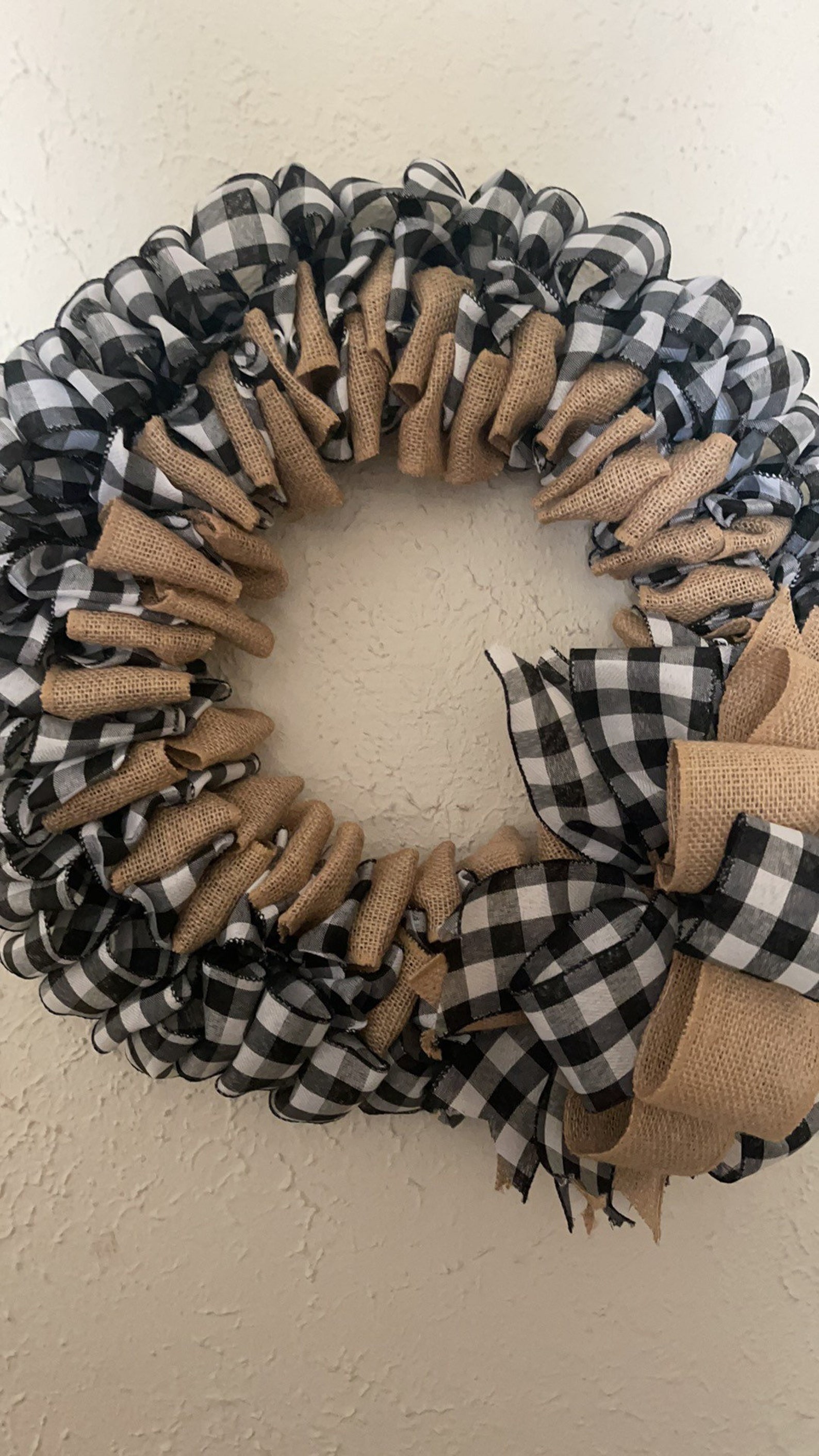Black and White Buffalo Plaid and Burlap Wreath - Etsy