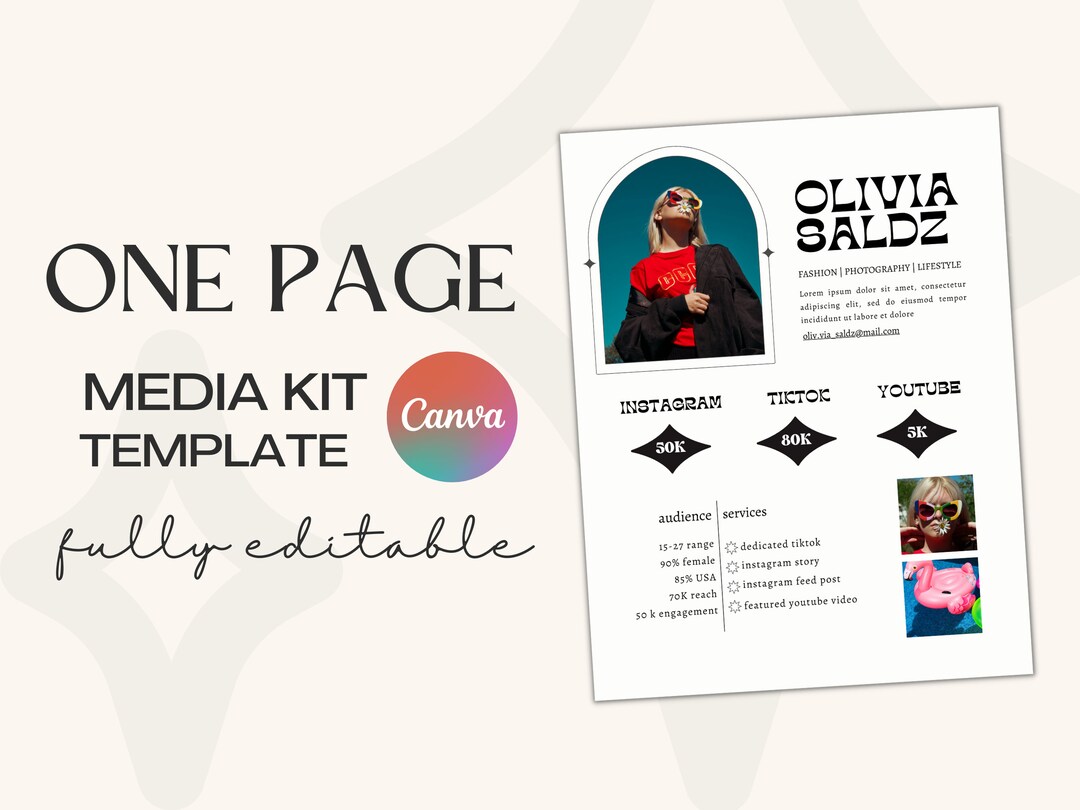 One Page Media Kit Template Influencer Media Kit - Etsy