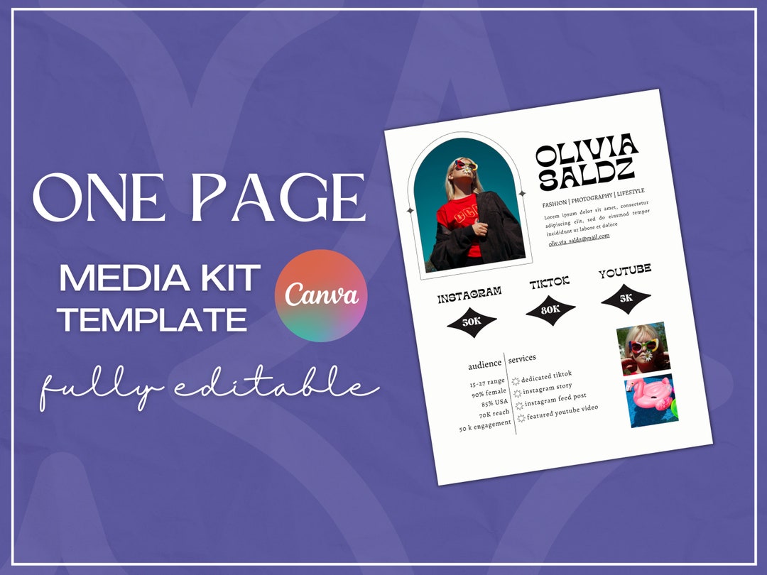 One Page Media Kit Template Influencer Media Kit Influencer Outreach ...