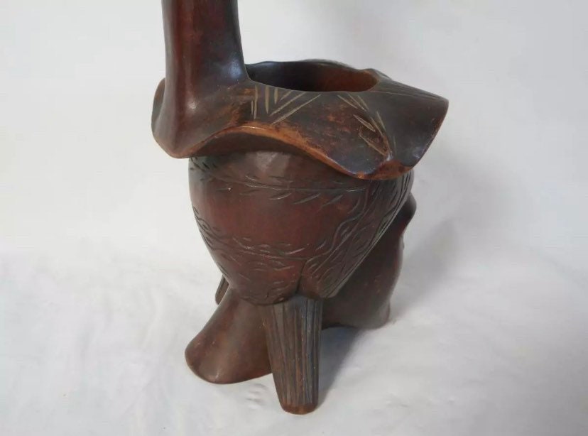 19” Hand Carved Wood Stand With Small Bowl in the Head or Wall Hanging ...