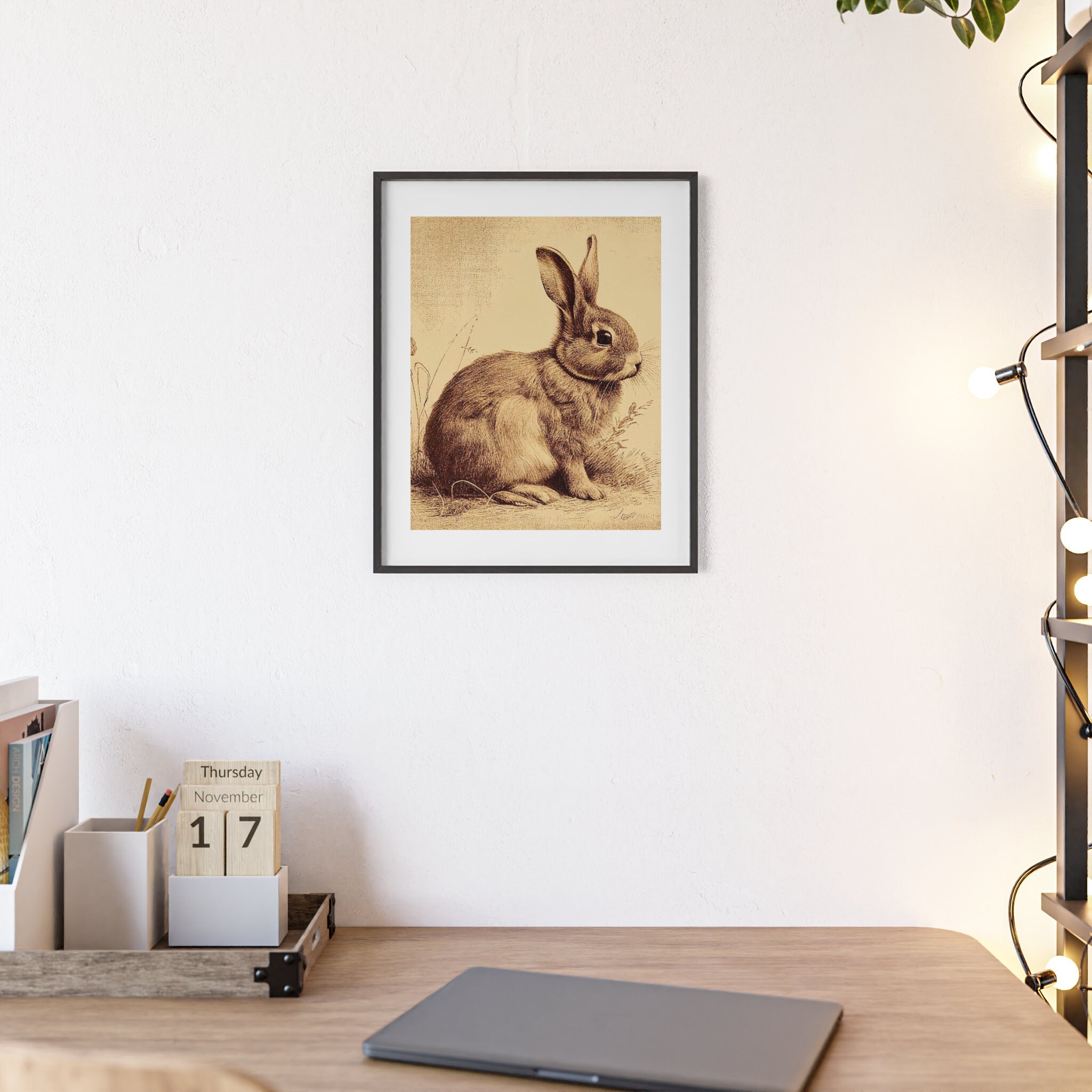 Vintage Neutral Rabbit Print , Printable Bunny Drawing, Rabbit Wall Art ...