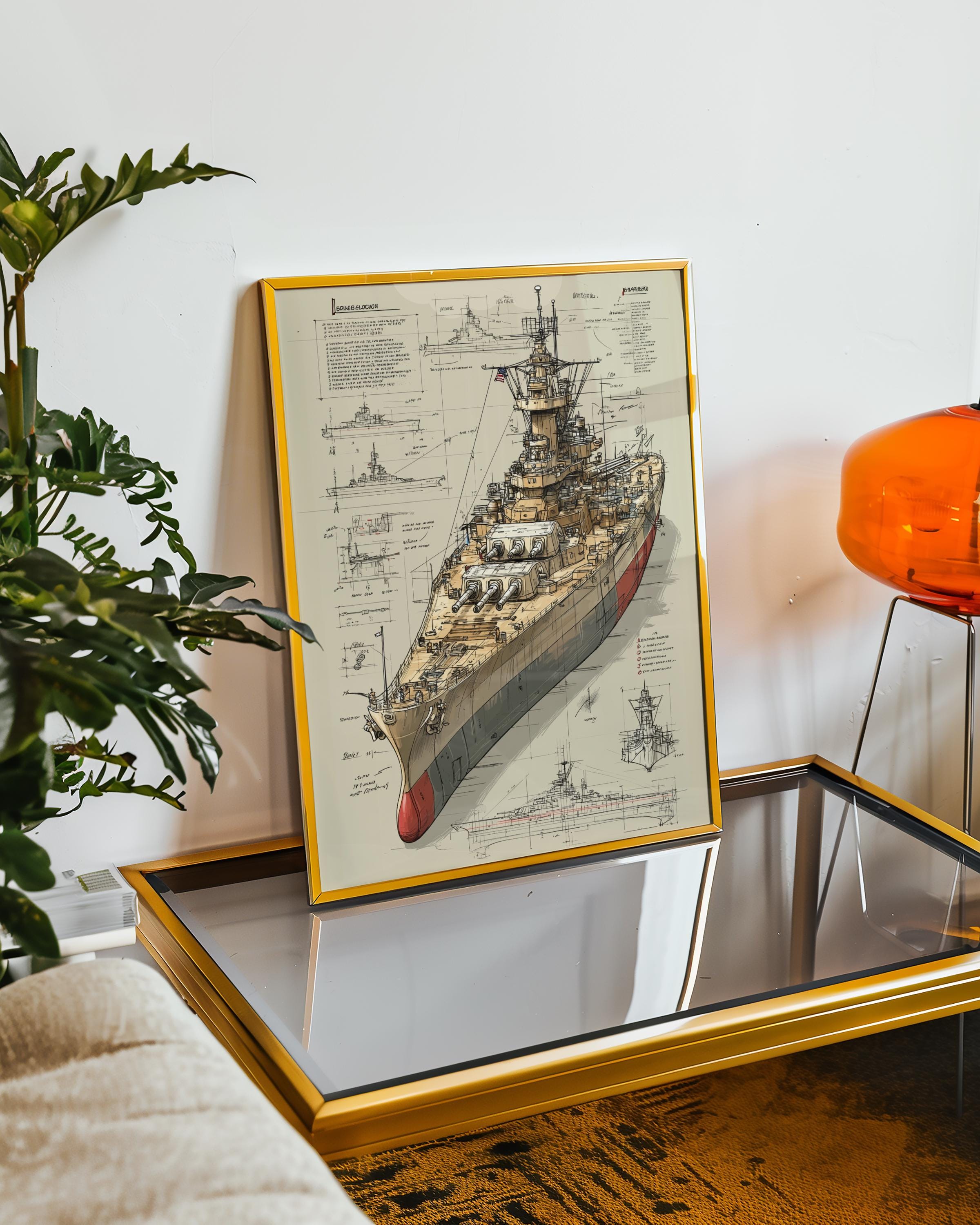 Iowa Class Battleship Poster, Concept Diagram Nautical Wall Art, Cool ...