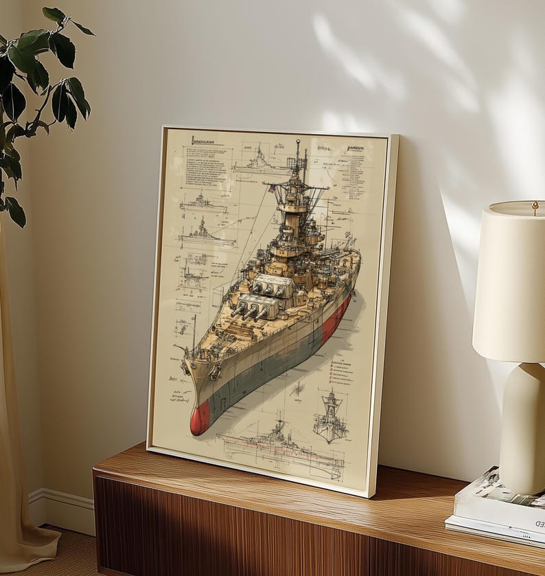 Iowa Class Battleship Poster, Concept Diagram Nautical Wall Art, Cool ...