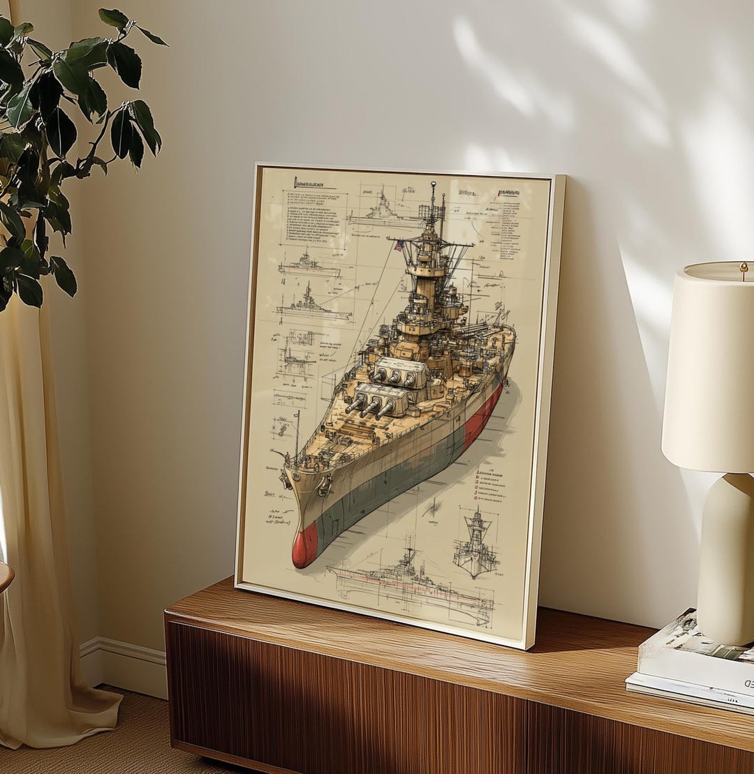 Iowa Class Battleship Concept Diagram Poster, Download, Nautical Wall ...