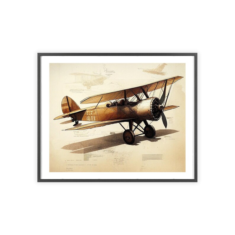 Vintage Biplane Print - Printable Airplane Art - Antique Aircraft ...