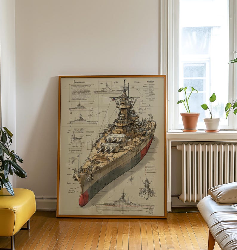 Iowa Class Battleship Poster, Concept Diagram Nautical Wall Art, Cool ...