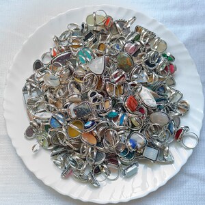 100 Piece Ring Multi Gemstone Mixed Rings Wholesale Lot, 925 Sterling ...