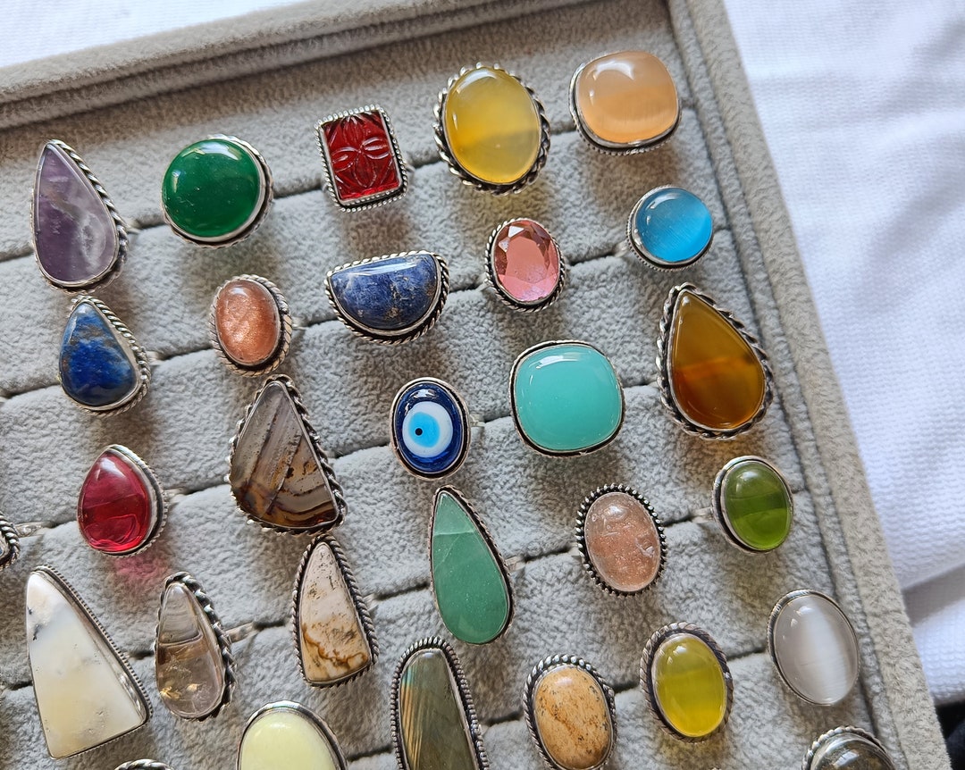 100 Piece Ring Multi Gemstone Mixed Rings Wholesale Lot, 925 Sterling ...