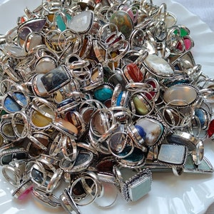 100 Piece Ring Multi Gemstone Mixed Rings Wholesale Lot, 925 Sterling ...