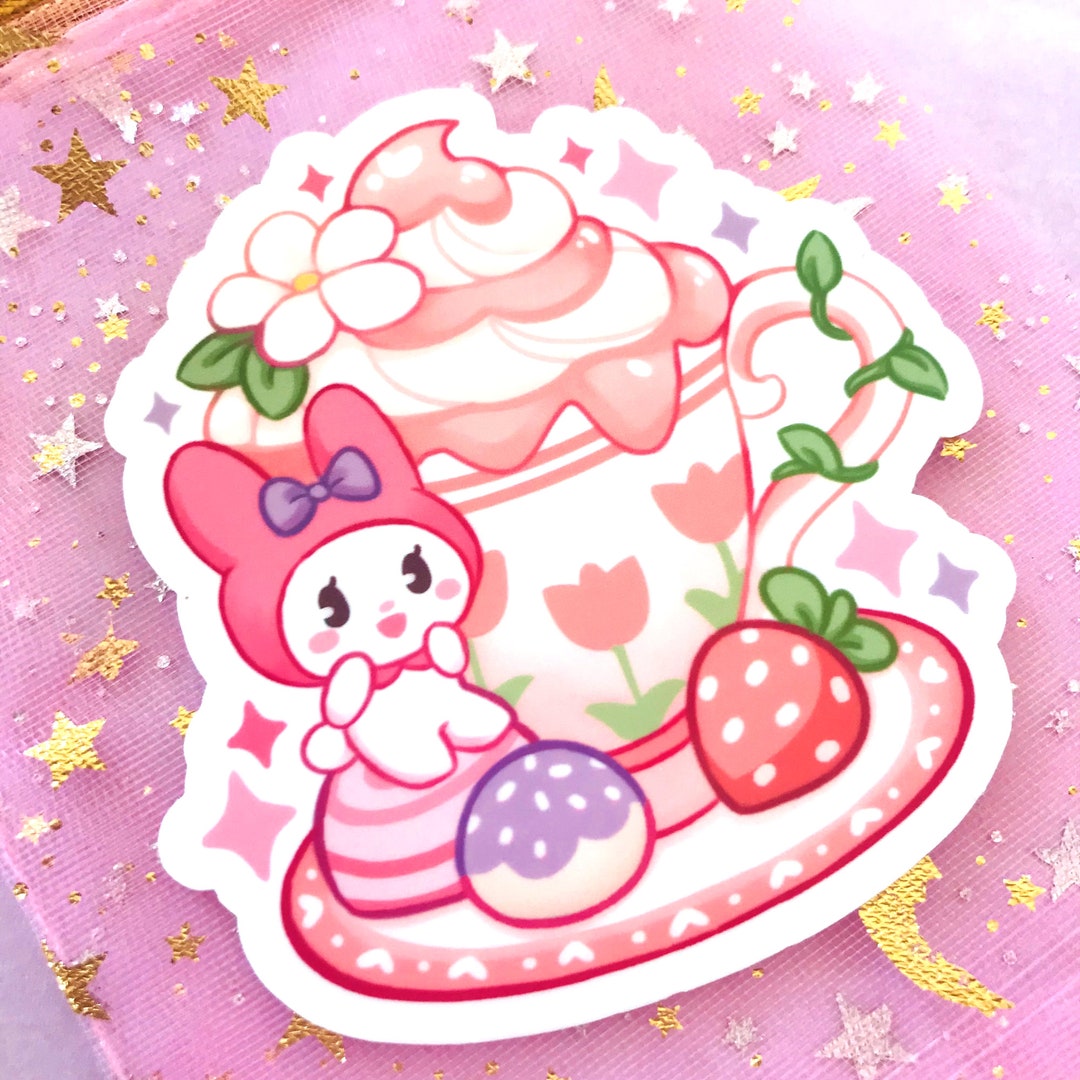 My Melo Strawberry Latte Sticker: Kawaii Pink Bunny, Waterproof Vinyl ...