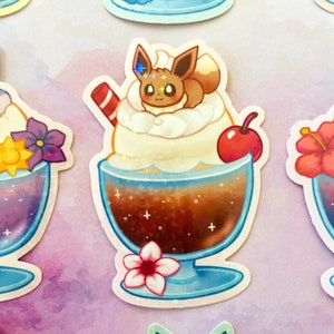 Eeveelution Ice Cream Float Sticker: 3" Holographic Sparkle Vinyl ...
