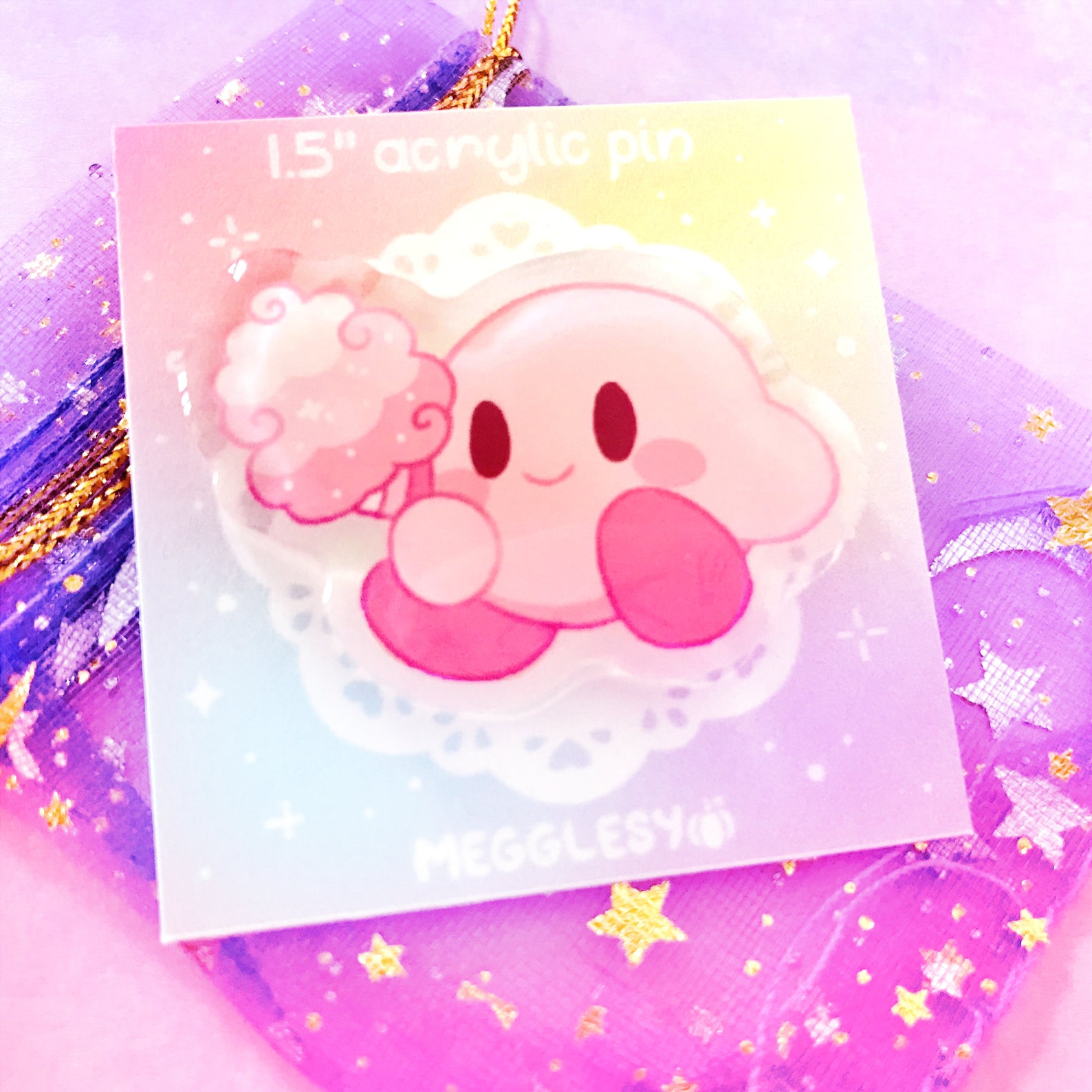 Kirby + Waddle Dee Acrylic Pin || Cotton Candy Kawaii Lapel Pin (1.5 ...