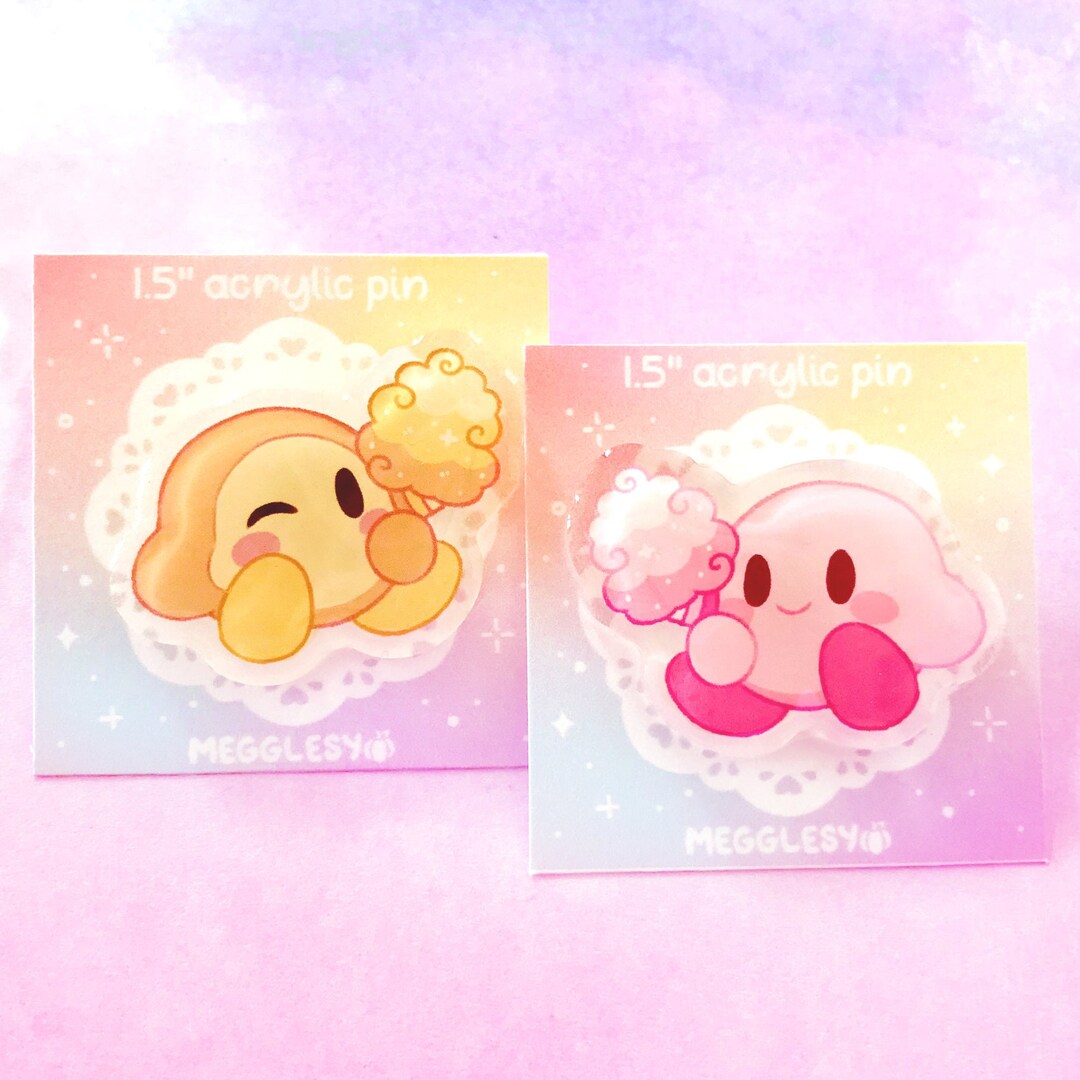 Kirby + Waddle Dee Acrylic Pin || Cotton Candy Kawaii Lapel Pin (1.5 ...