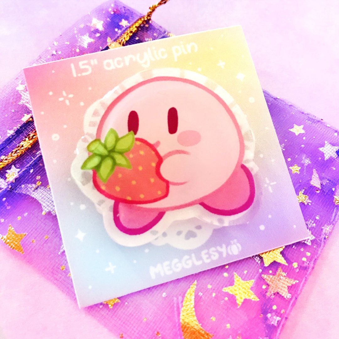 Kirby Holding Strawberry 1.5 Epoxy Acrylic Pin Food Pin, Lapel Pin ...