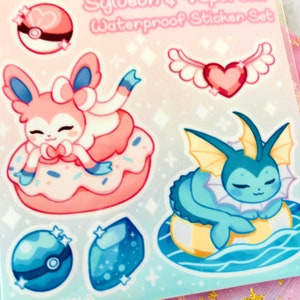 Sylveon & Vaporeon 3 Mini Vinyl Sticker Sheet Waterproof Stickers - Etsy