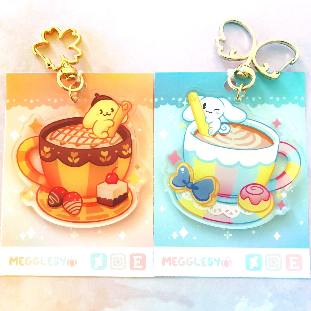 Purin & Cinna Coffee Cup Keychains || 2.5" Double Sided Acrylic Charms ...