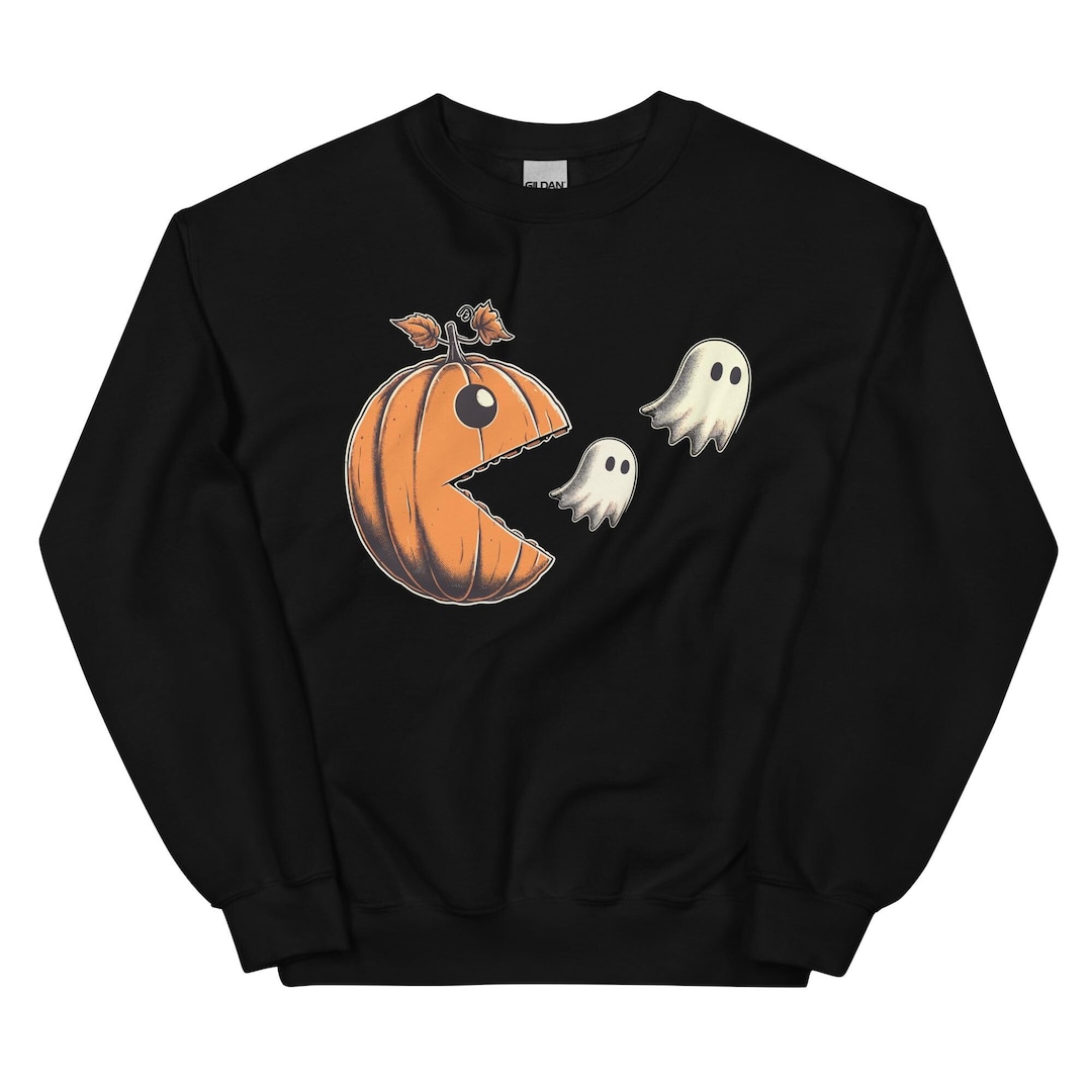 Pumpkin Chasing Ghosts Pac-man Halloween Sweatshirt, Gildan 18000, Fun ...