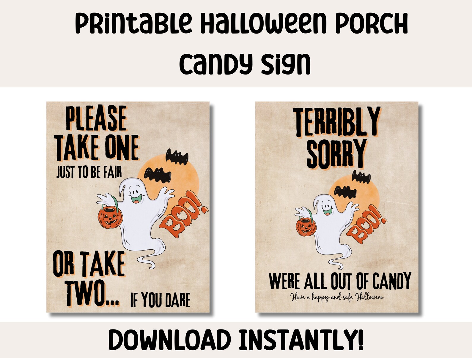 Cute Vintage Ghost Halloween Candy Bowl Sign, Out of Candy Sign, Trick ...