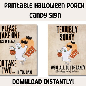 Cute Vintage Ghost Halloween Candy Bowl Sign, Out of Candy Sign, Trick ...