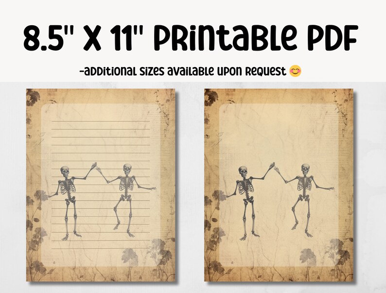 Printable Vintage Skeleton Stationery for Autumn Letter Writing and ...