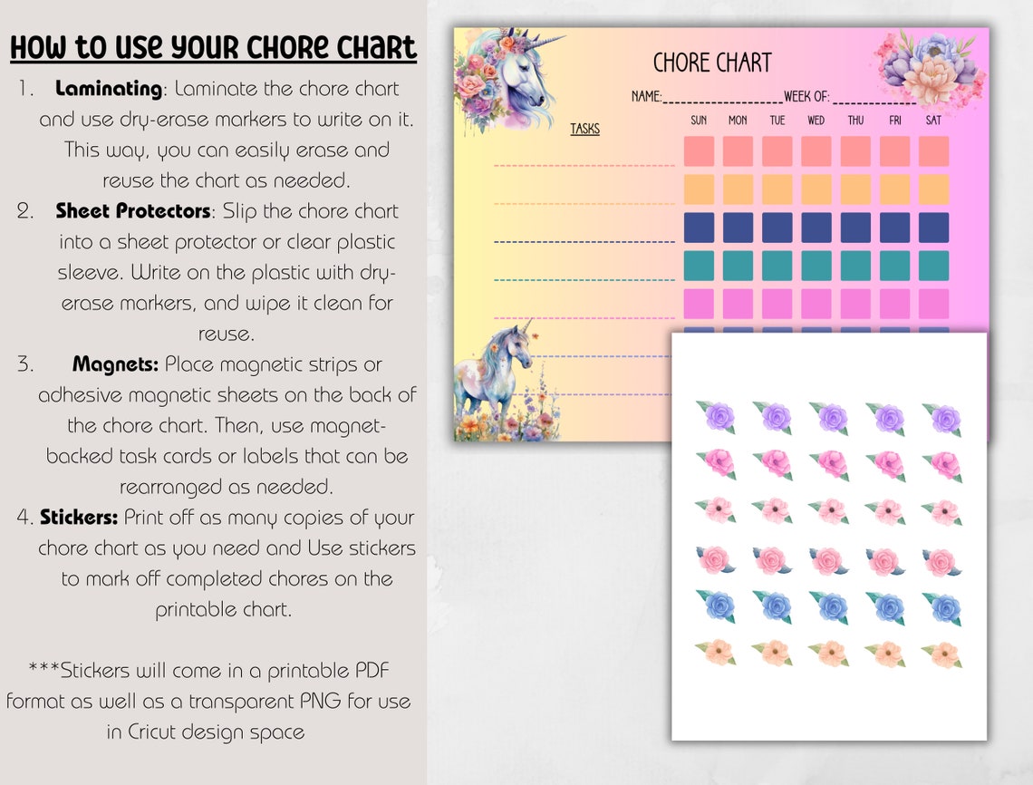 PRINTABLE Child's Daily Chore Chart With Sticker Sheet, Task Checklist ...