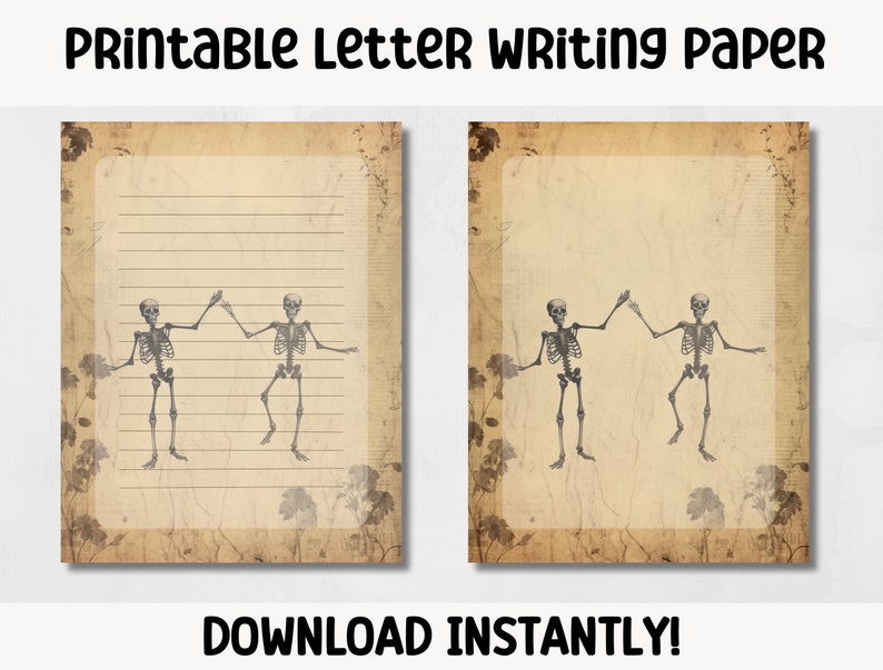 Printable Vintage Skeleton Stationery for Autumn Letter Writing and ...