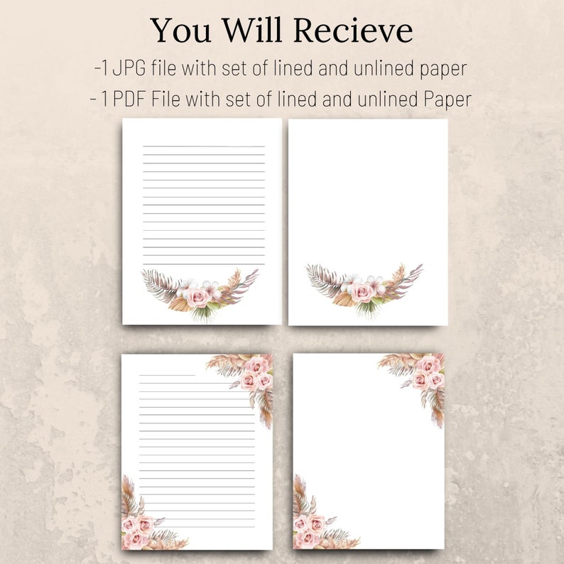 Pink Boho Floral Writing Paper PRINTABLE Stationery - Etsy