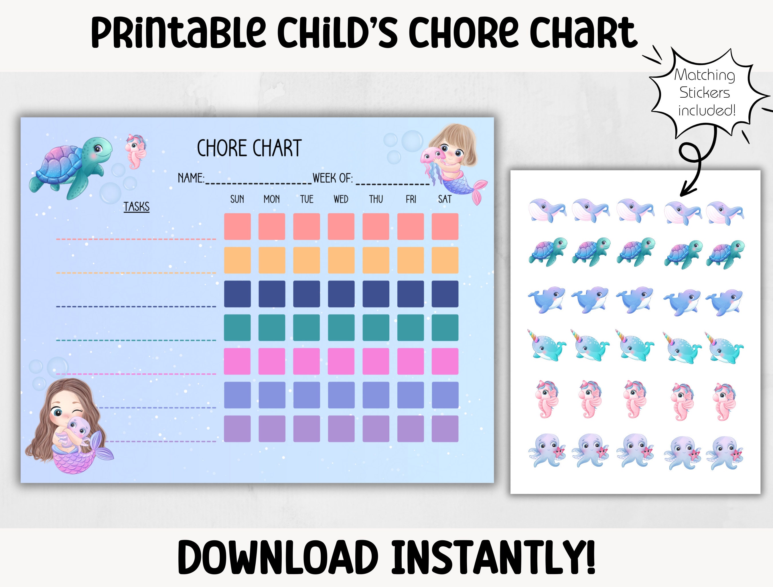 PRINTABLE Child's Daily Chore Chart With Sticker Sheet - Etsy