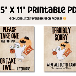 Cute Vintage Ghost Halloween Candy Bowl Sign, Out of Candy Sign, Trick ...