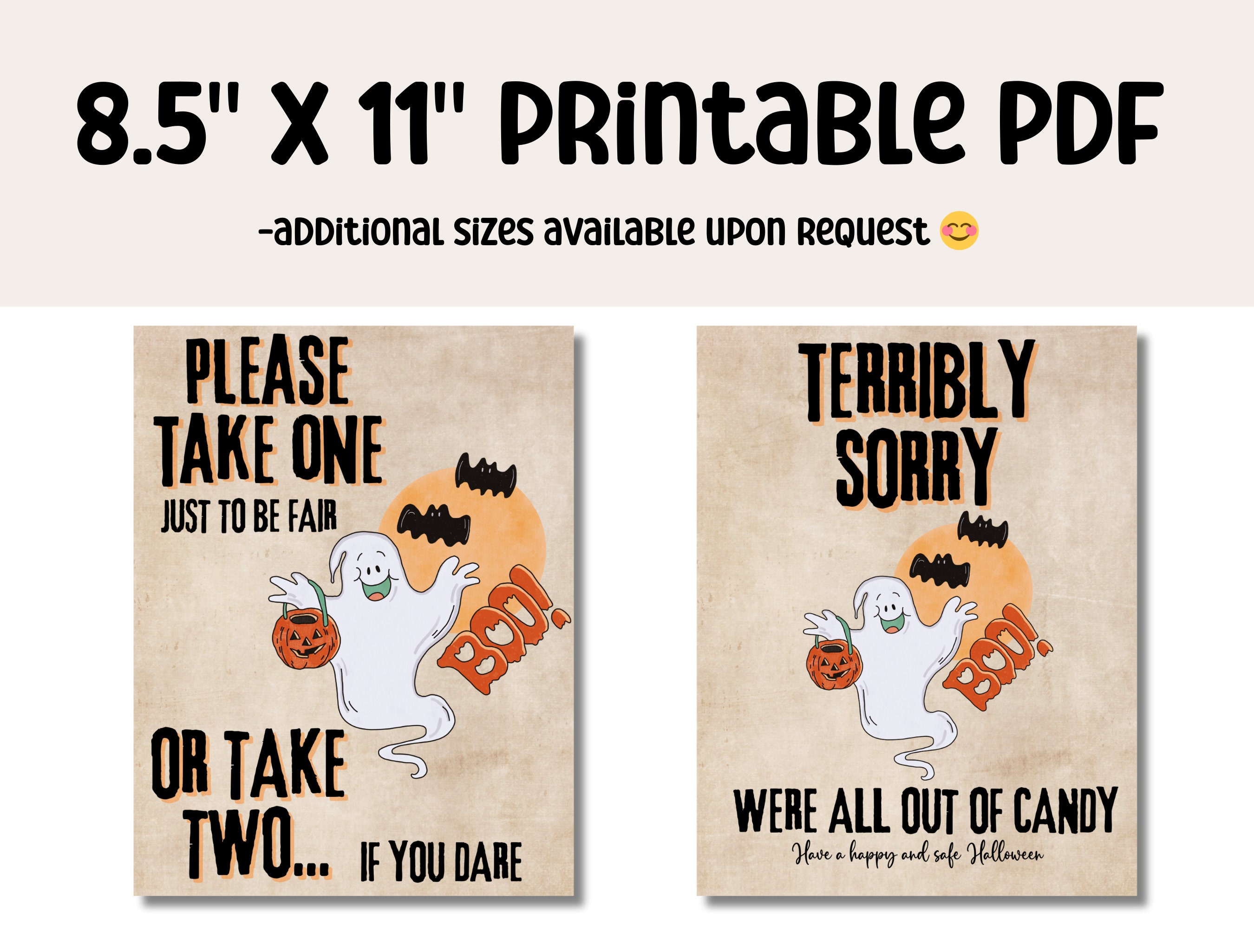 Cute Vintage Ghost Halloween Candy Bowl Sign, Out of Candy Sign, Trick ...