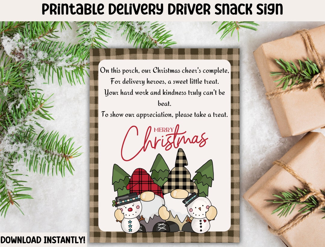 PRINTABLE Delivery Driver Snack Sign, Christmas Printable, Mailman Gift ...