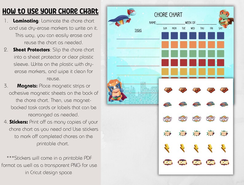 PRINTABLE Child's Daily Chore Chart With Sticker Sheet - Etsy