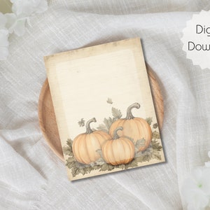 Printable Vintage Pumpkin Stationery for Autumn Letter Writing and ...
