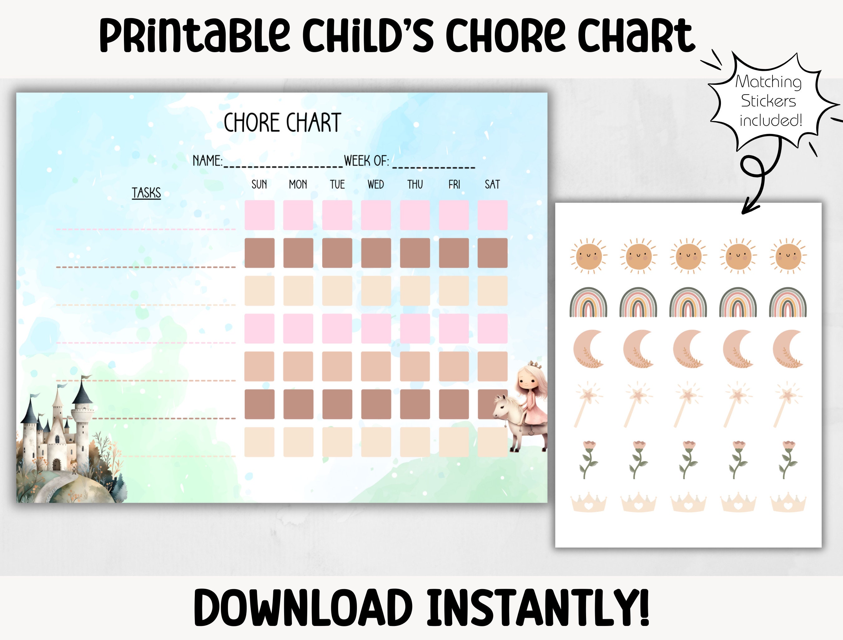 PRINTABLE Child's Daily Chore Chart With Sticker Sheet - Etsy